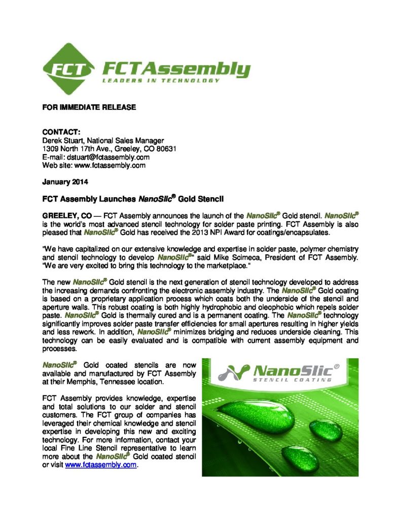 FCT Assembly NanoSlic Launch 14 - NanoSlic Coatings